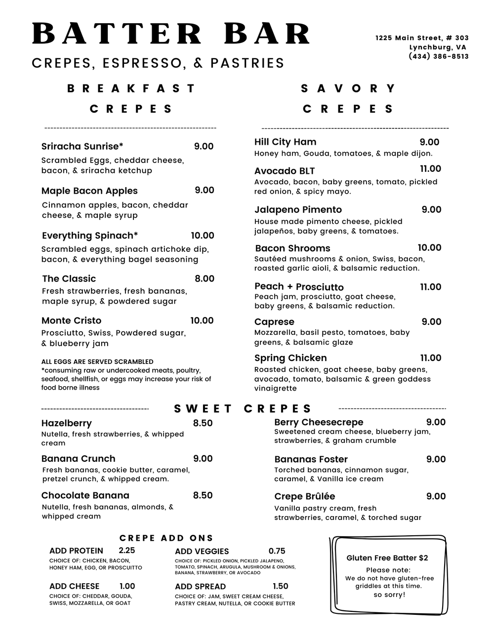 Menu — BATTER BAR