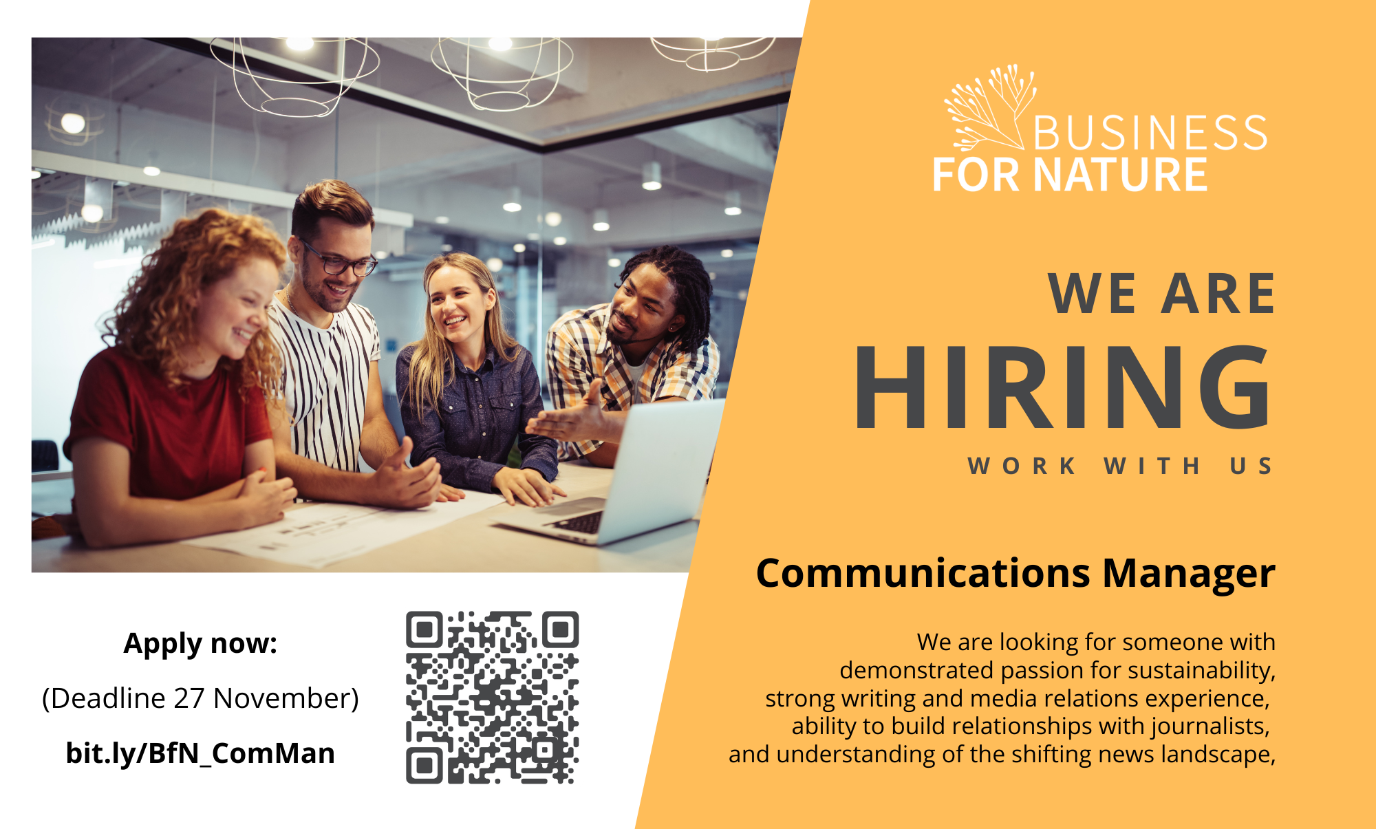 We’re hiring a Communications Manager. Apply today! — Business For Nature