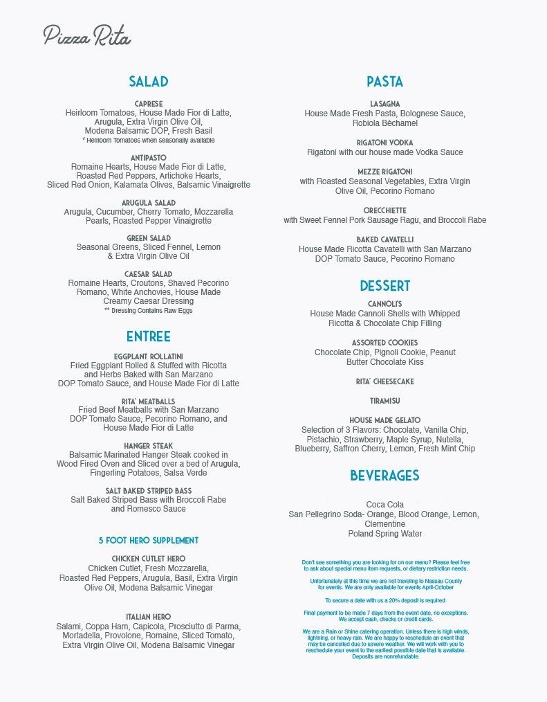 Menu — Pizza Rita