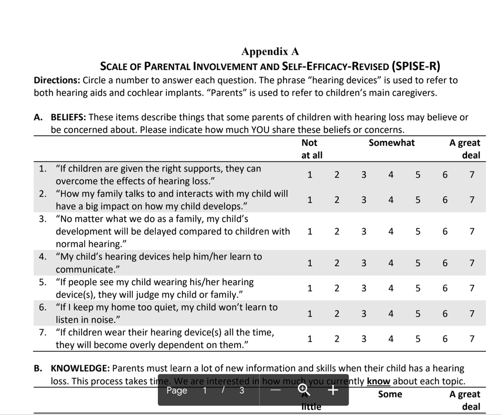 A Scale To Measure Parental Involvement in Young Children With Hearing ...