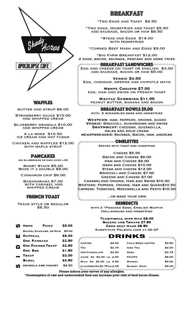 Menu — Shady Acres Diner