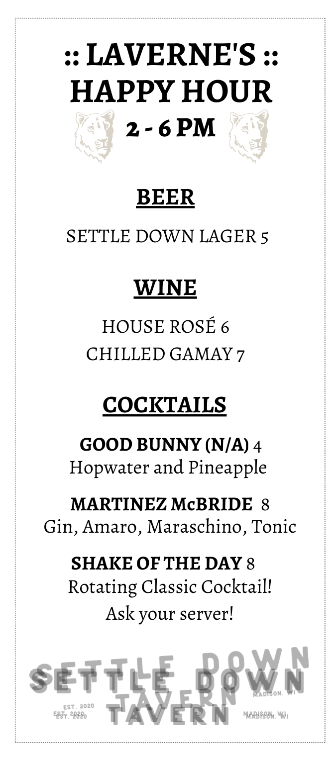 Settle Down Tavern - Menus