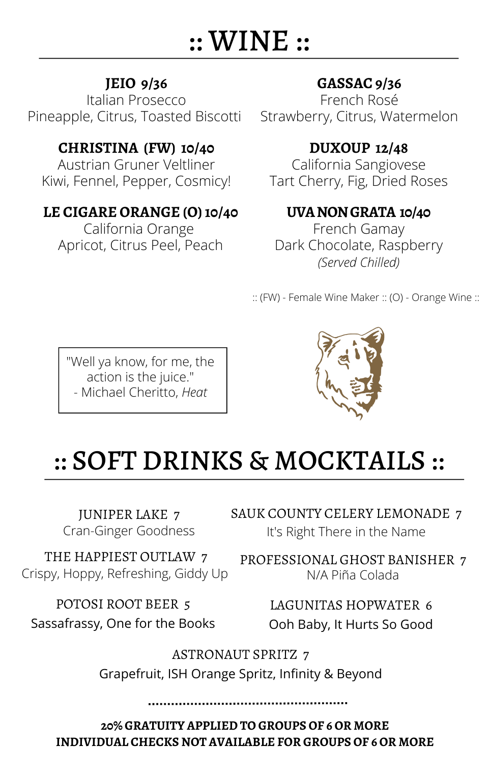 Settle Down Tavern - Menus