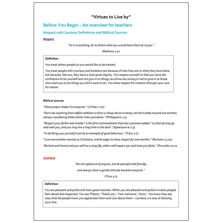 Autumn Digital Resources — Virtues to Live By