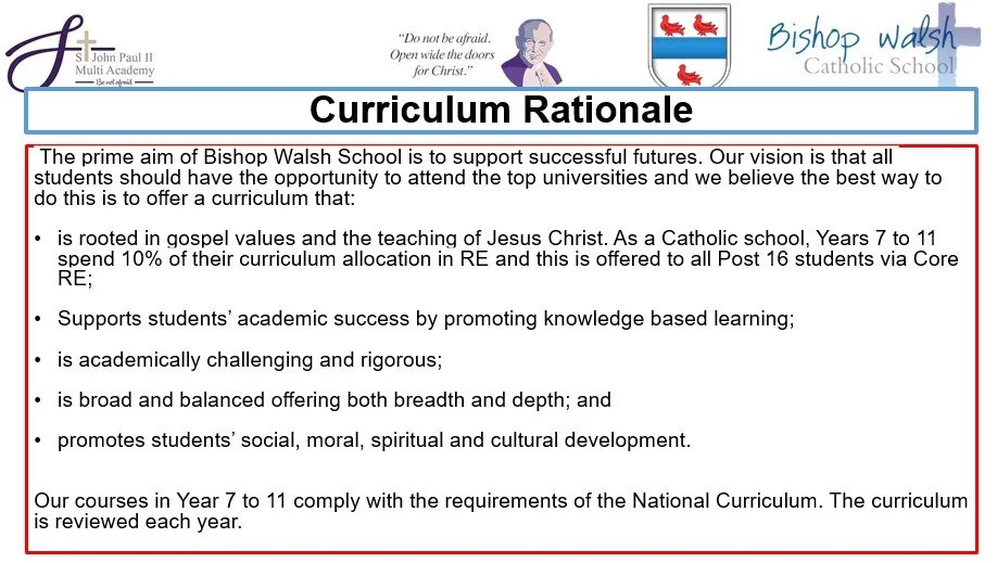 Curriculum rationale — Bishop Walsh Catholic School | Part of the St ...