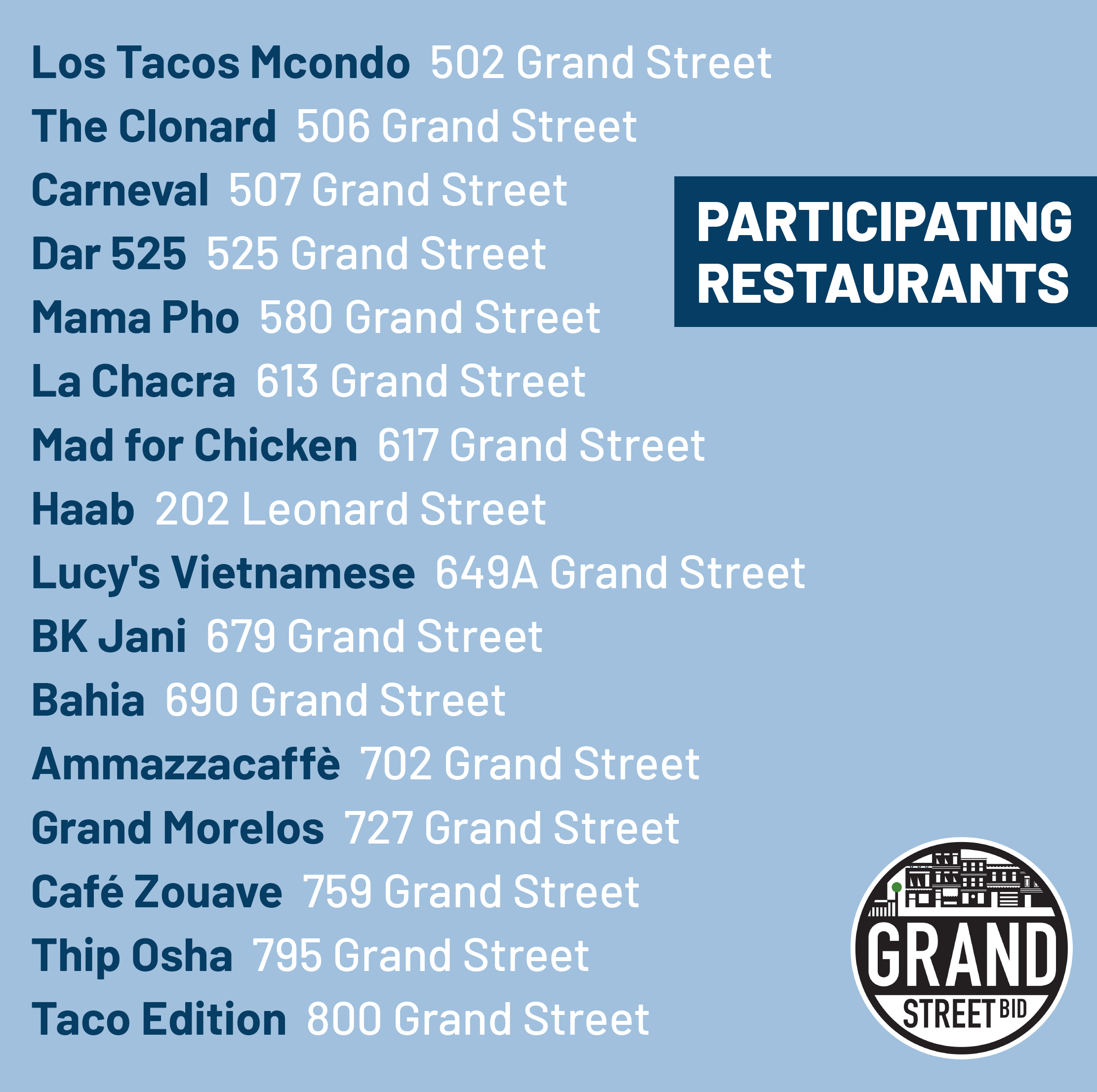 Winter Restaurant Week returns to Grand Street 2024 — Grand Street BID