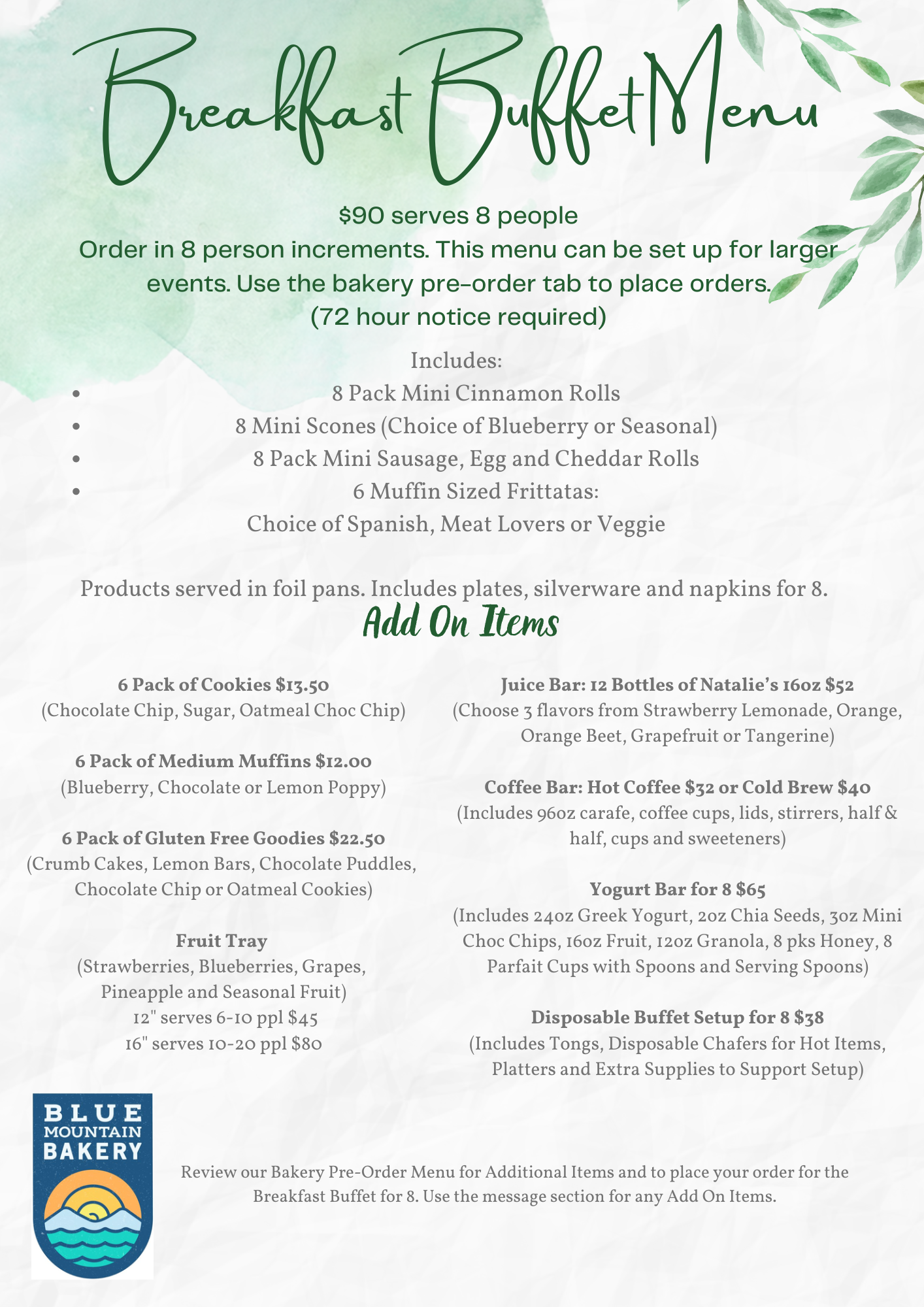 Bakery Preorder — Blue Mountain Bakery
