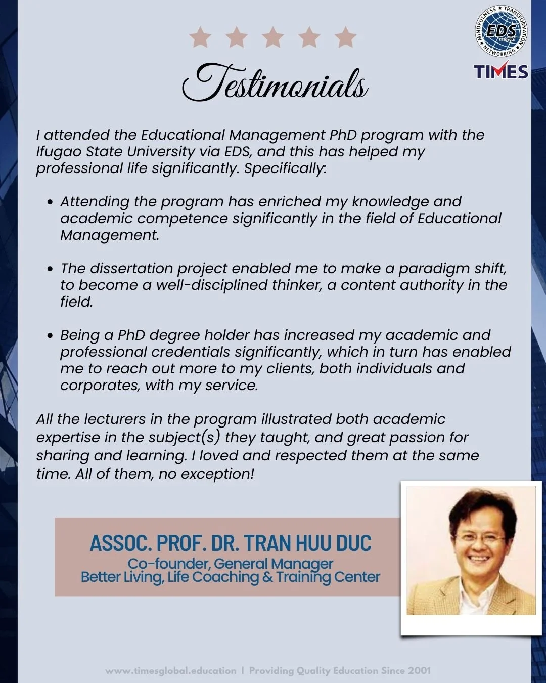 Testimonials — TIMES GLOBAL EDUCATION