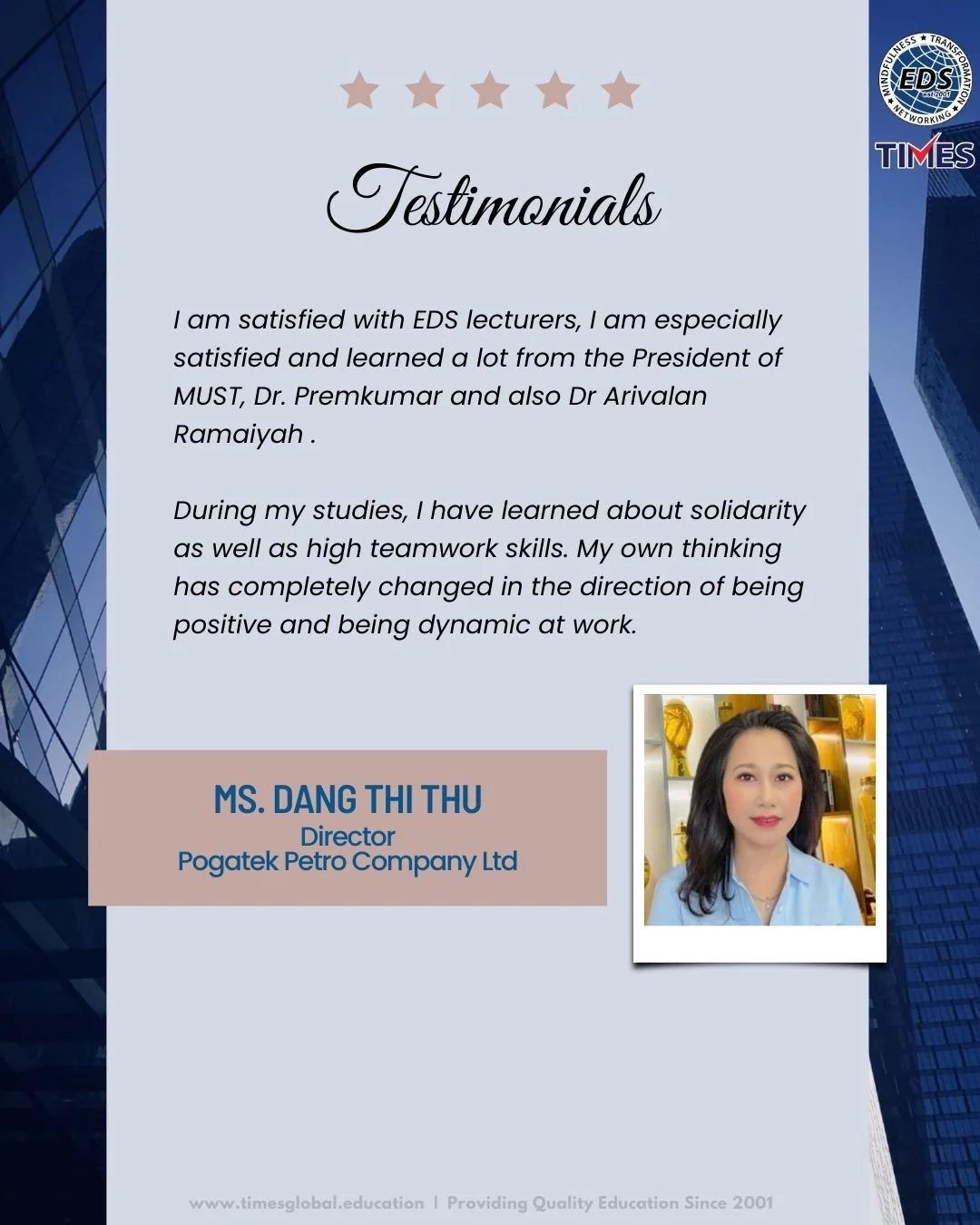Testimonials — TIMES GLOBAL EDUCATION