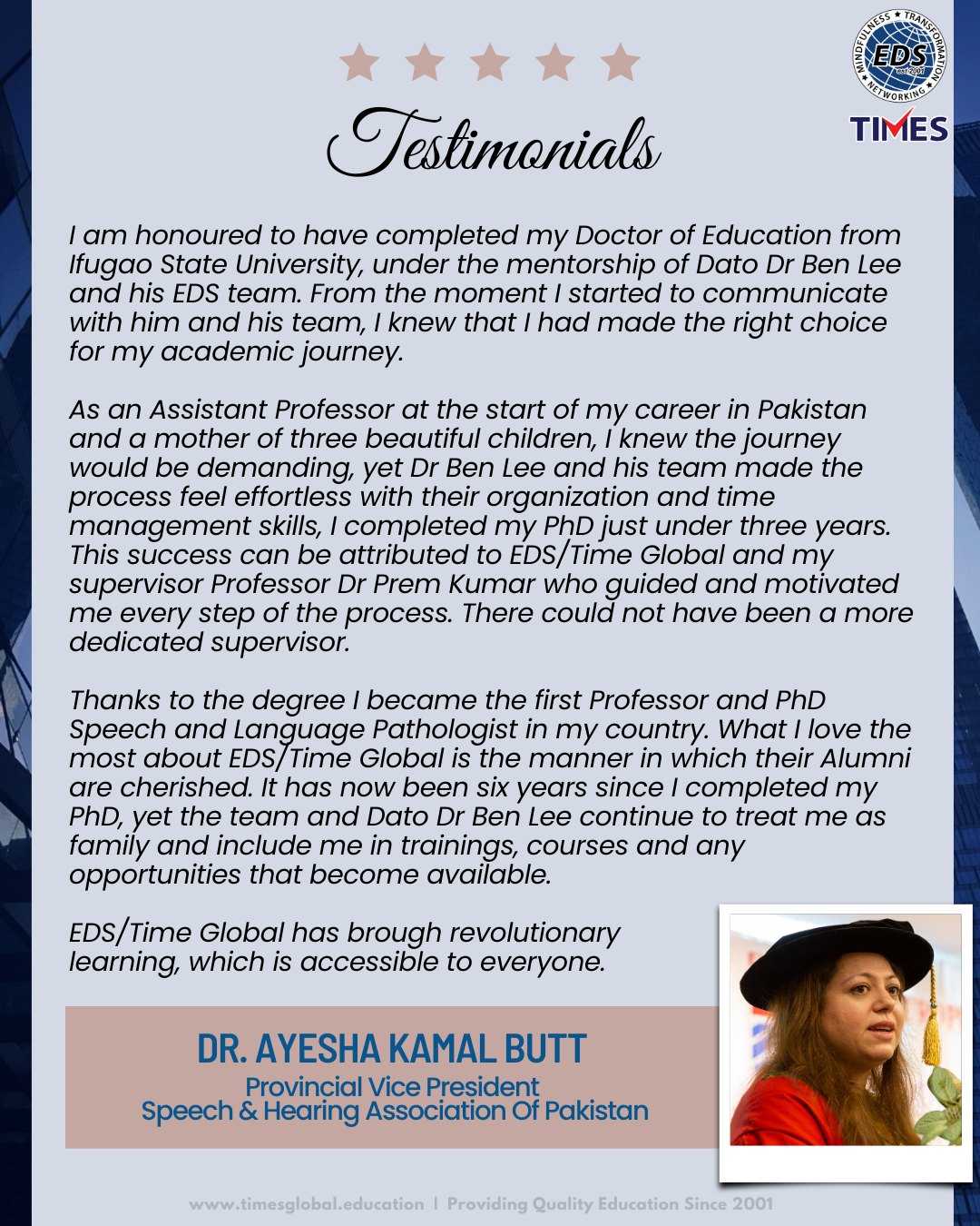 Testimonials — TIMES GLOBAL EDUCATION