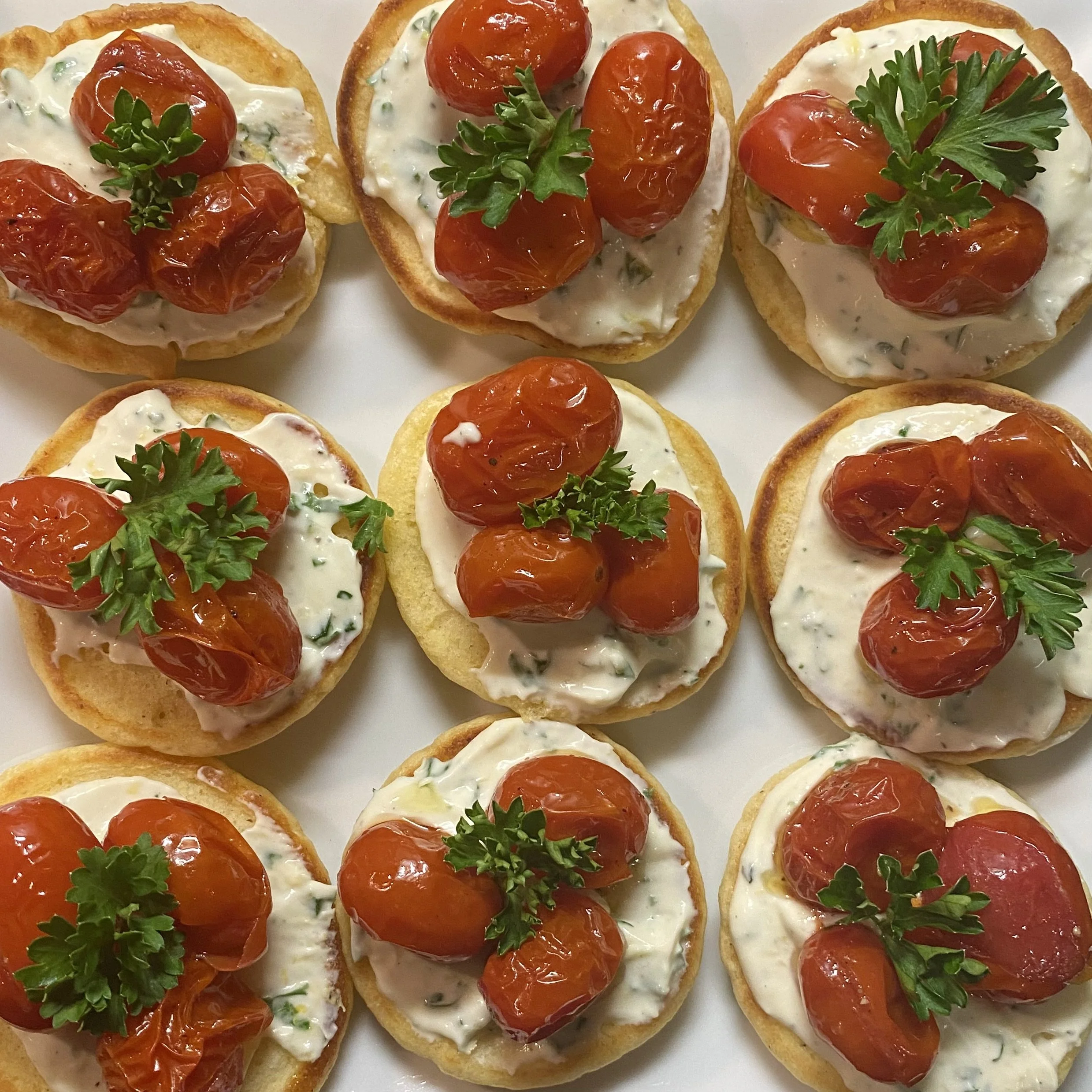 Roasted Cherry Tomato and Mascarpone Blini — Matt LaBombard Interior ...