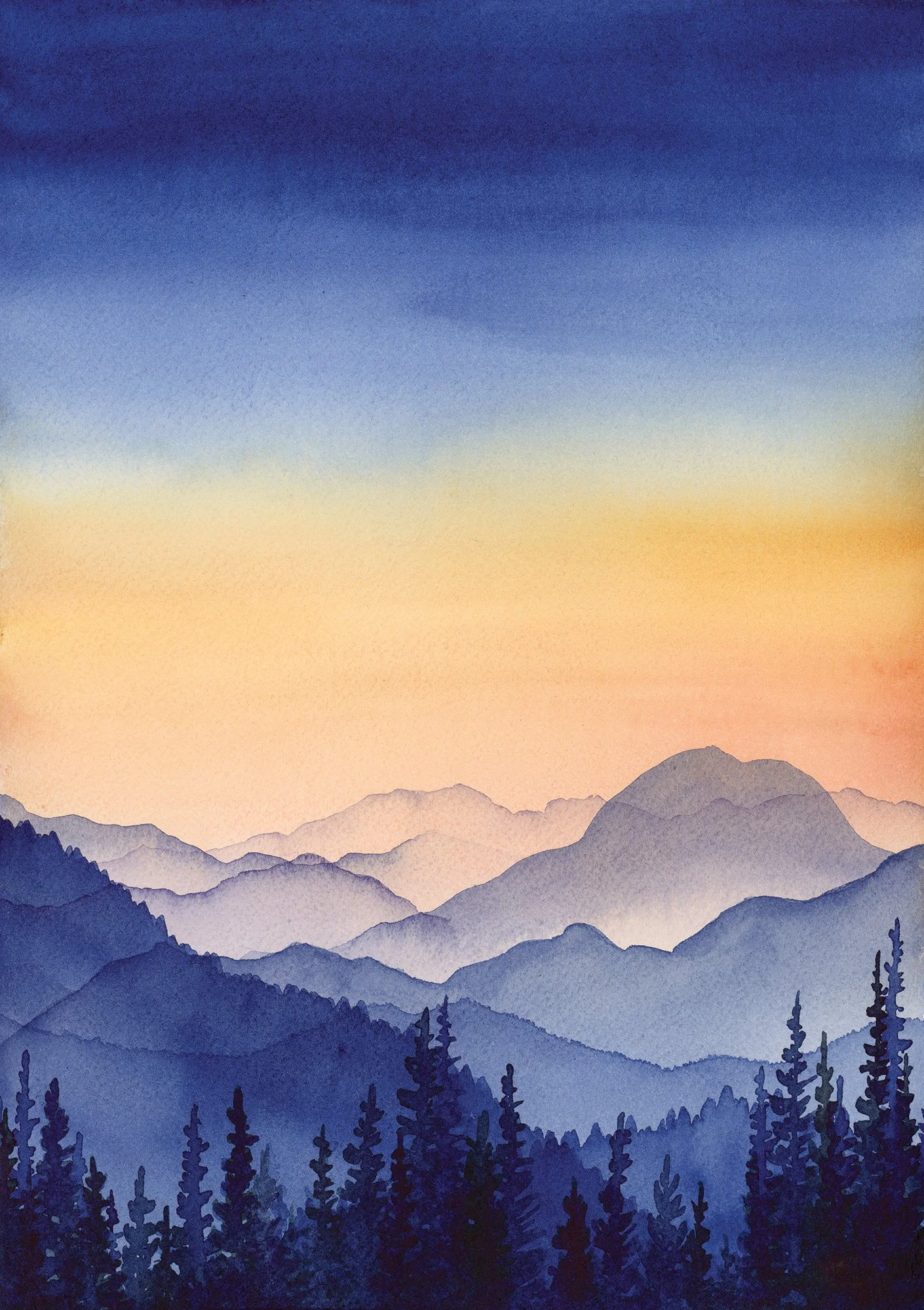 Watercolor Mountain Landscapes
