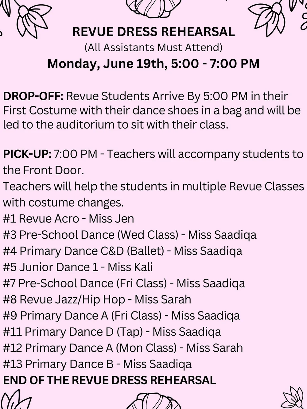 DRESS REHEARSALS SCHEDULES — The Arts of the Dance Centre | Vineland, NJ