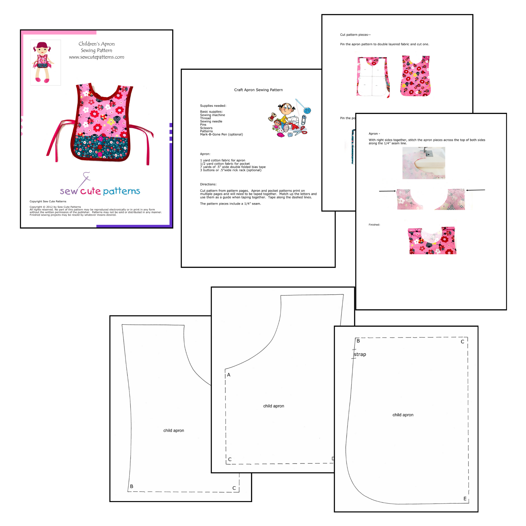 Children’s Apron Sewing Pattern PDF | Kids Cooking Craft Apron ...