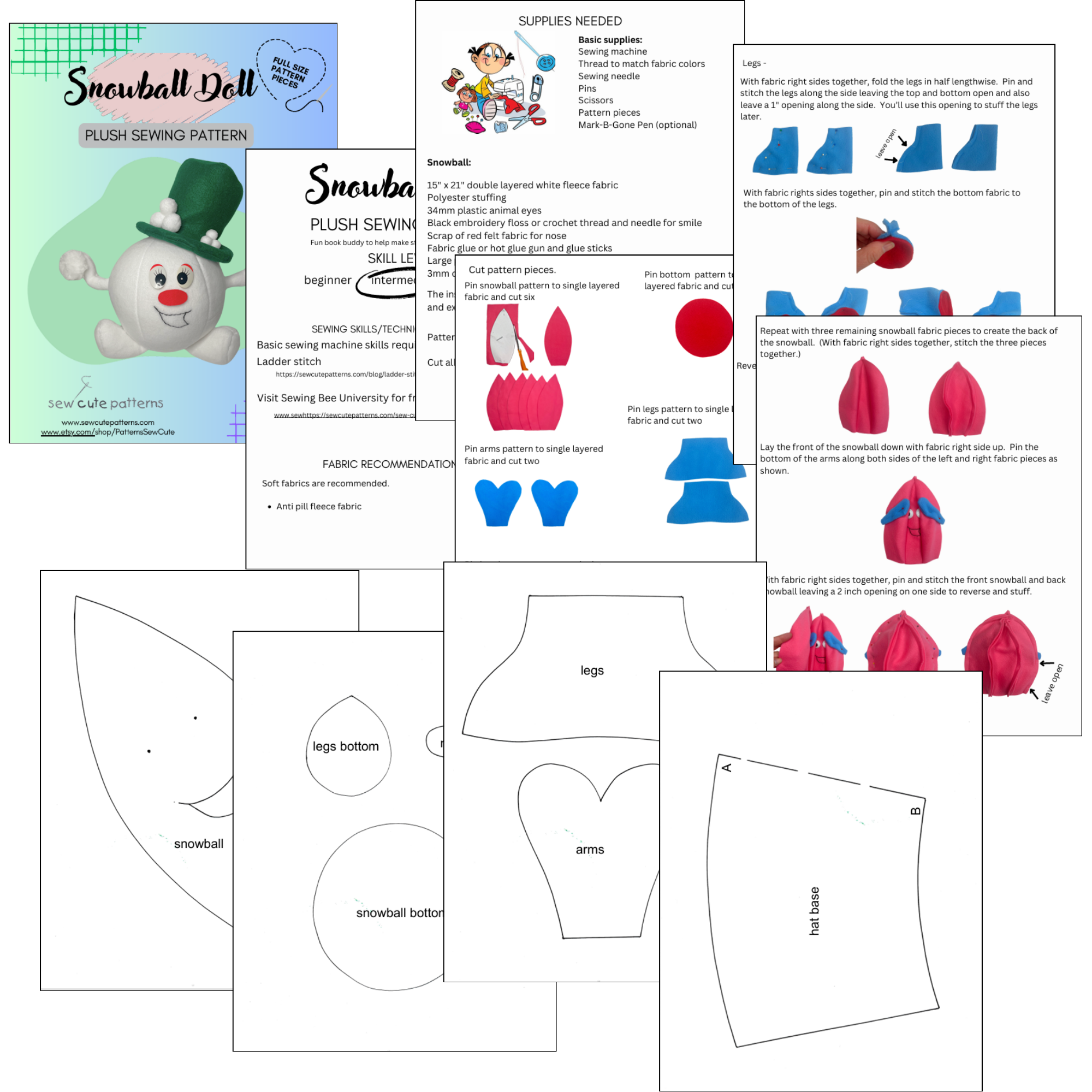 Plush Snowball Sewing Pattern PDF | Soft Winter Holiday Decor | DIY ...