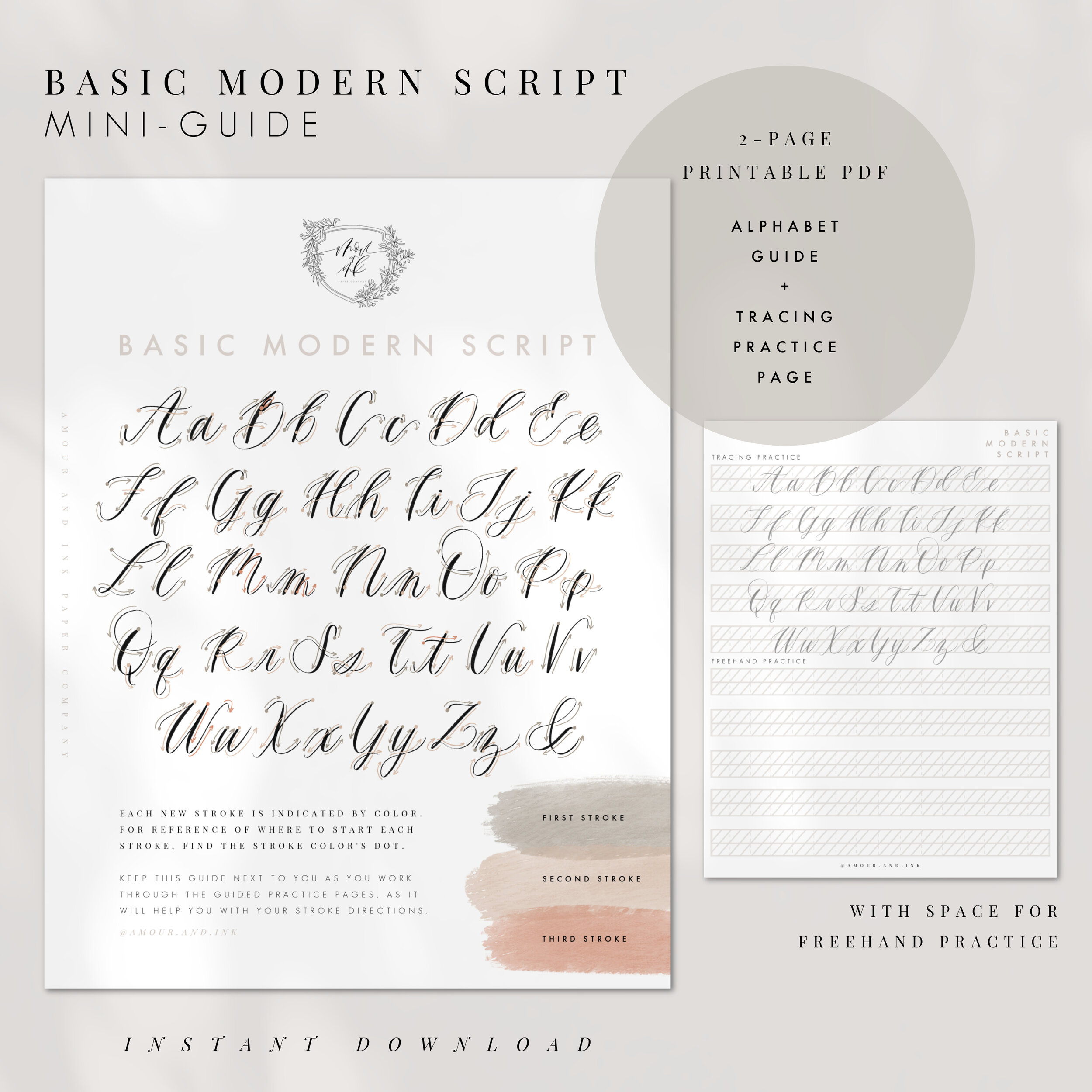 Basic Modern Script | Mini-Guide + Tracing Page (Printable PDF) — Amour ...