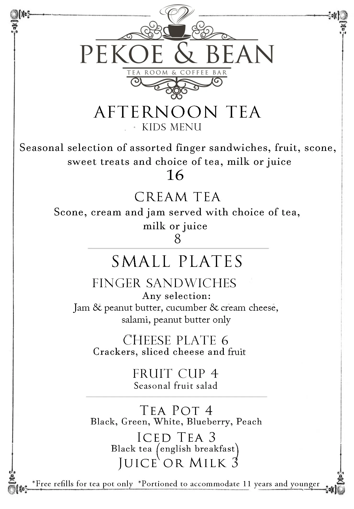 Menu — — Pekoe & Bean