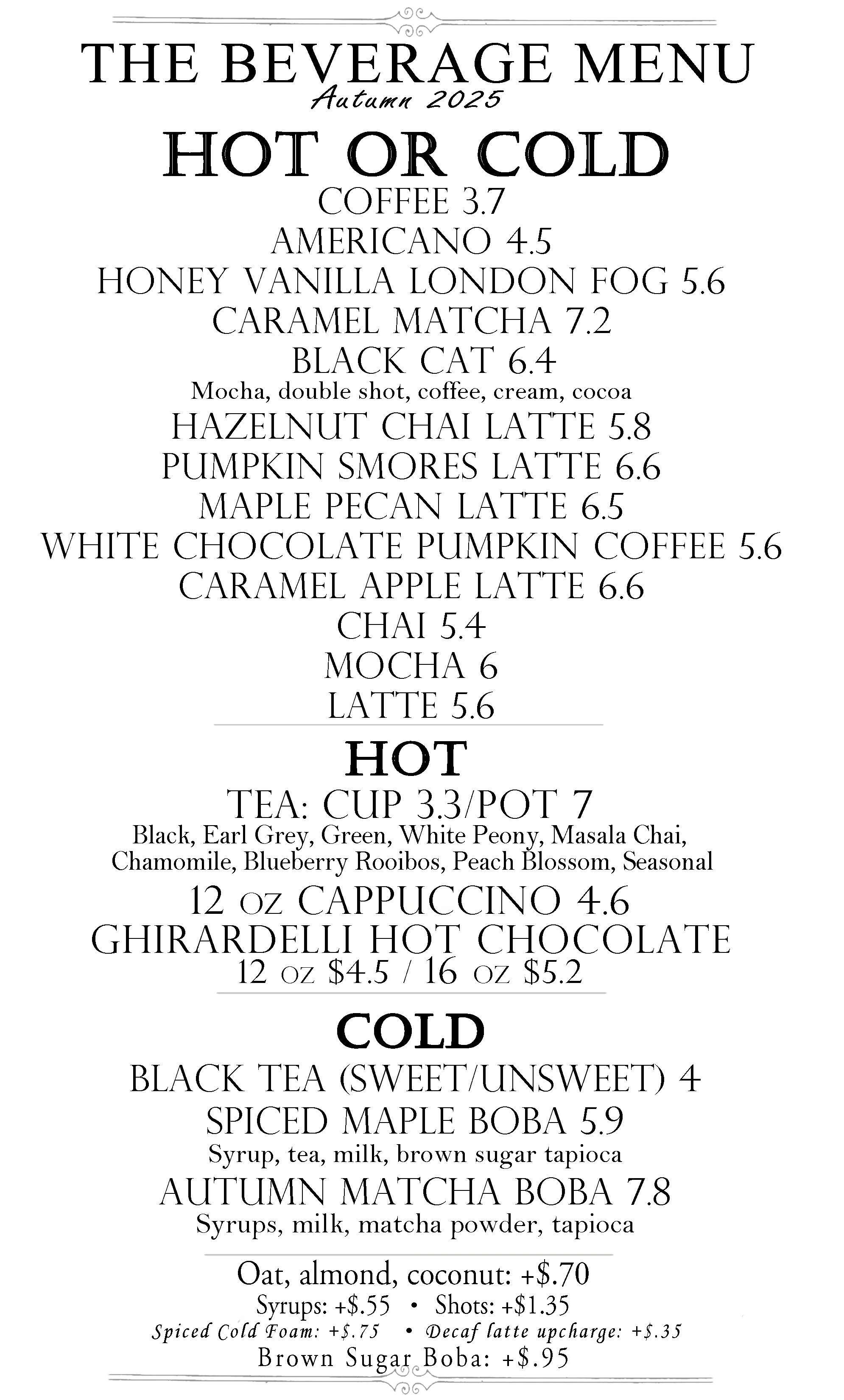 Menu — — Pekoe & Bean