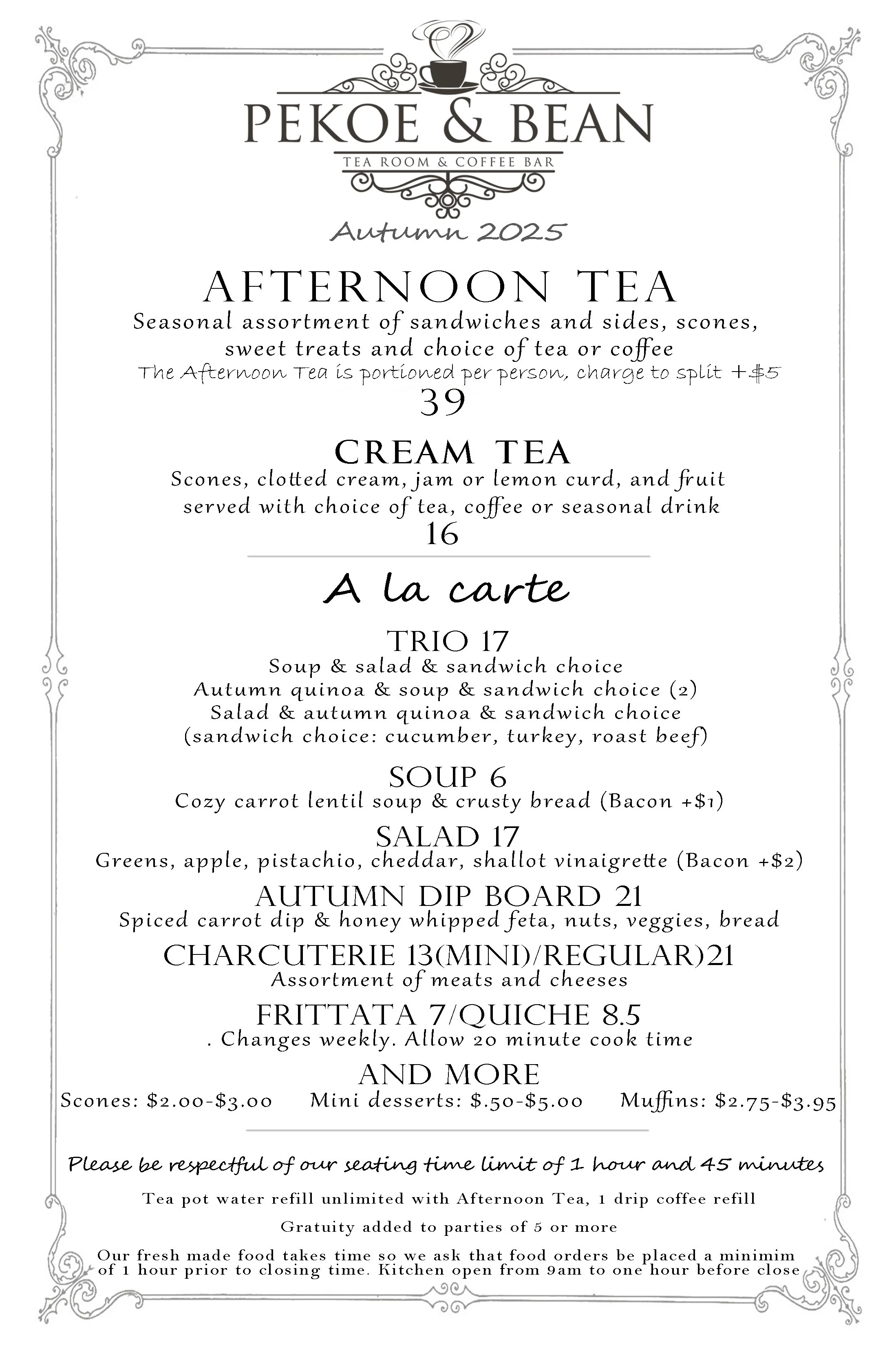 Menu — — Pekoe & Bean