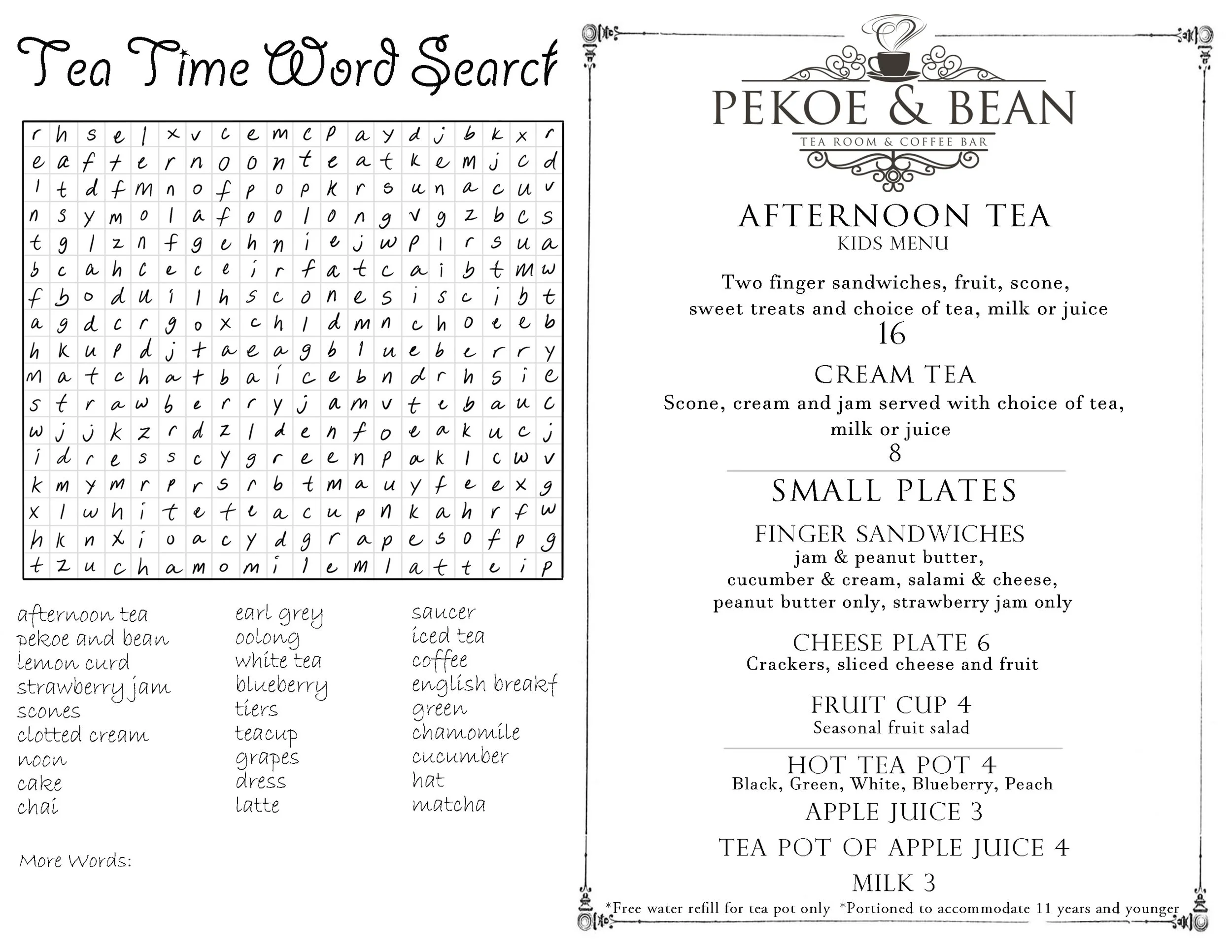 Menu — — Pekoe & Bean