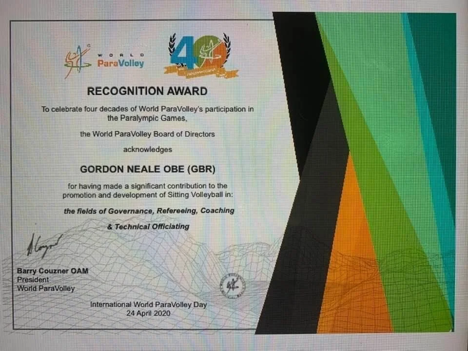 Gordon Neale recognised by World ParaVolley — Volleyball England Foundation