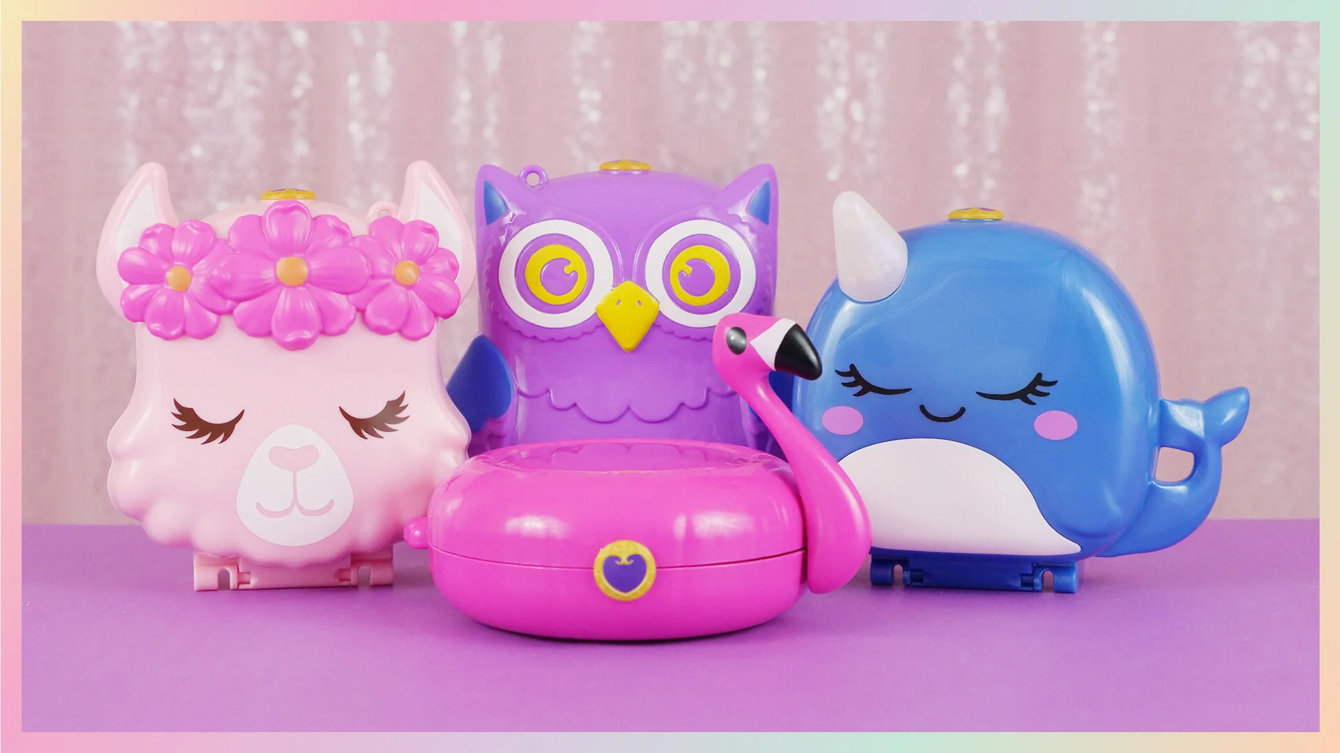 Polly Pocket Big Pocket World Animal Set: Flamingo, Owl, Llama, Narwhal ...
