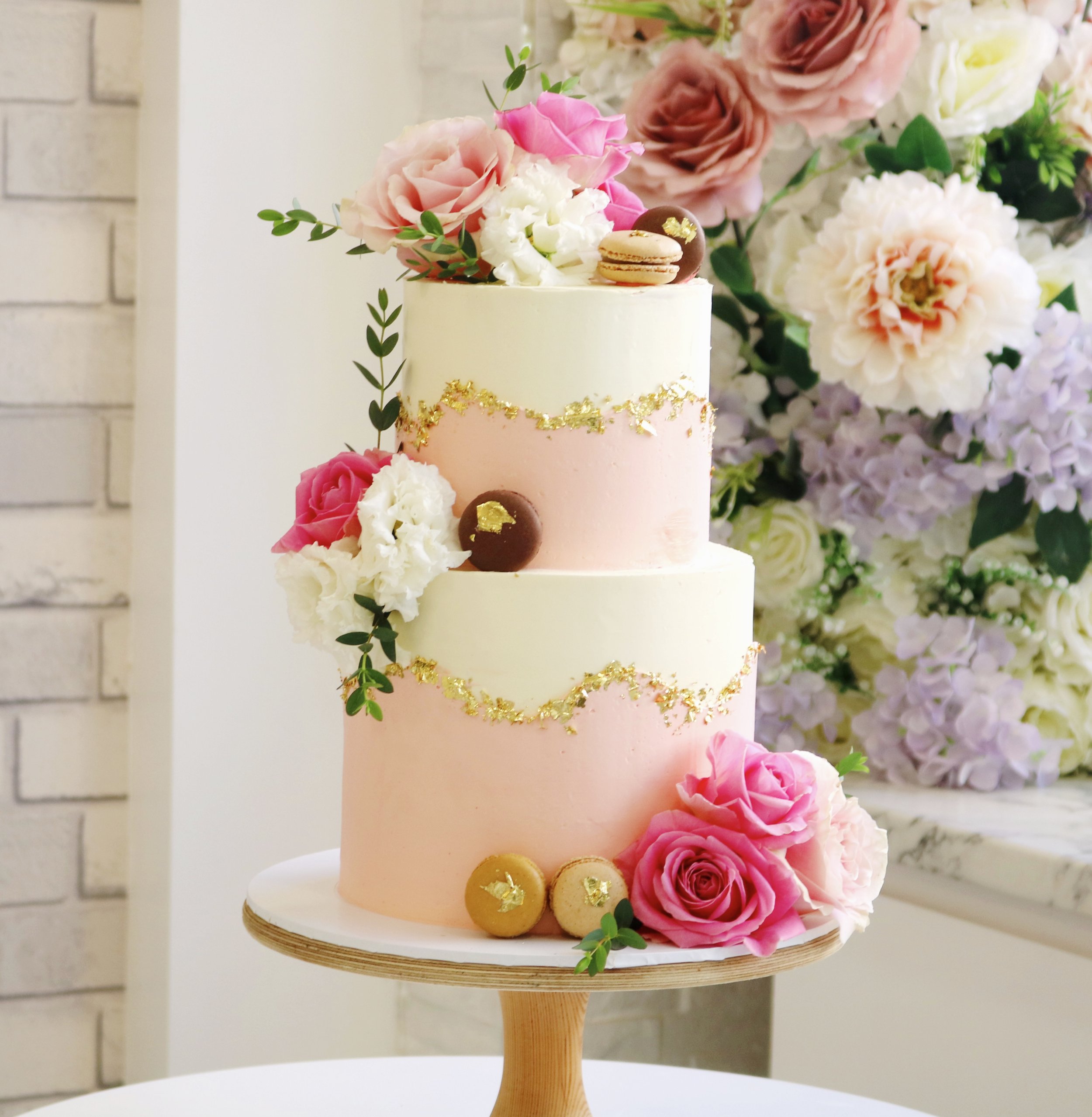 Flower And Gold Tiered Cake | Em Cakes