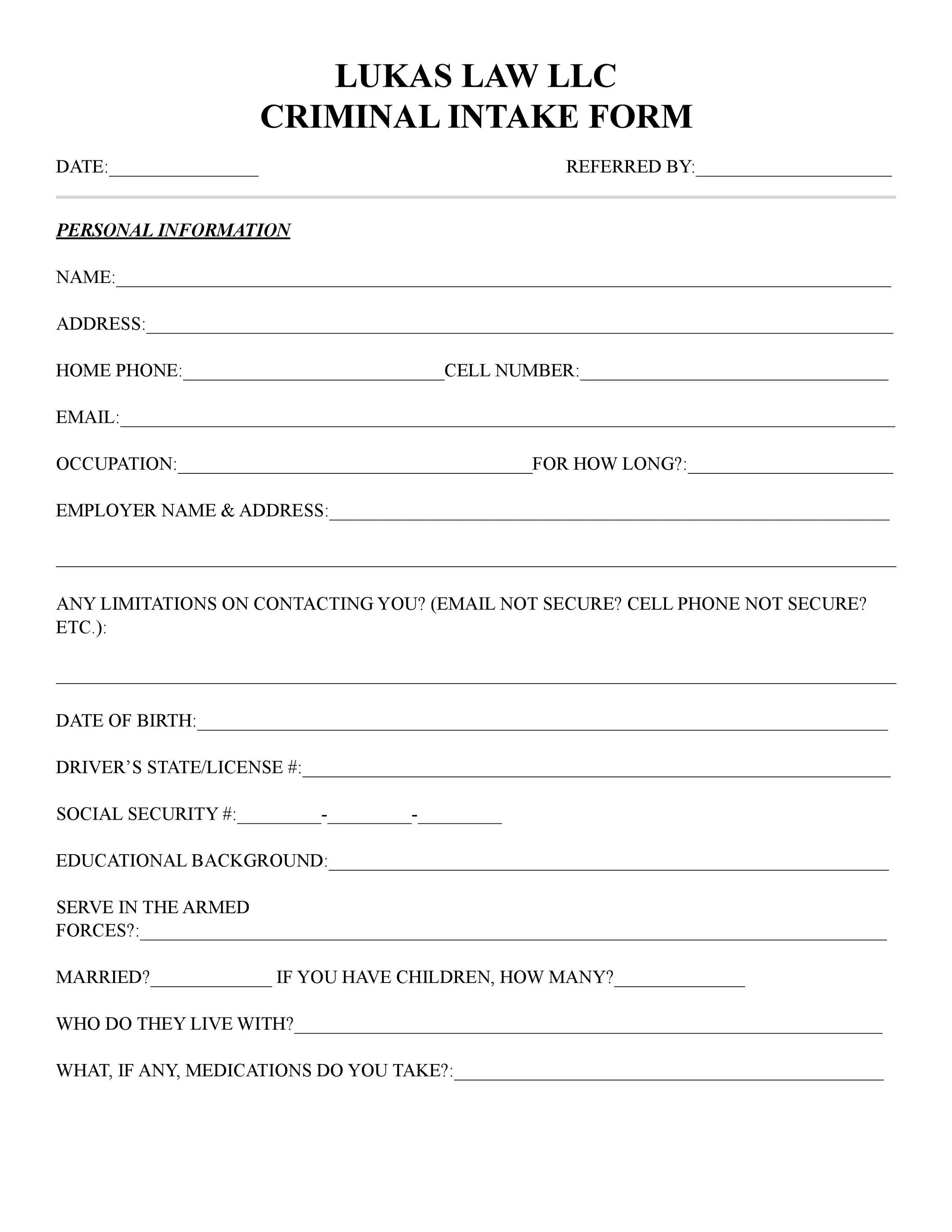 Intake Forms Lukas Law LLC