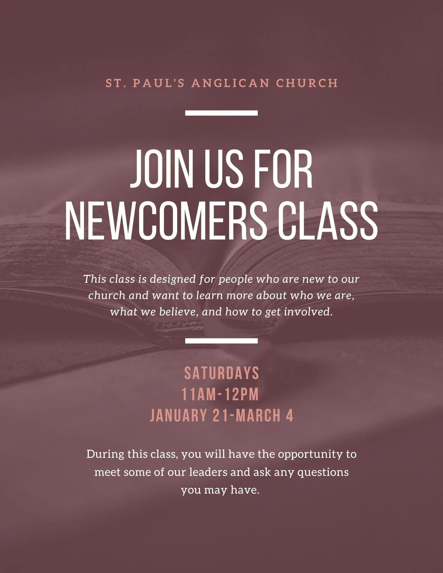 Newcomers Class: Saturdays from 11a-12p January 21-March 4 — St. Paul's ...