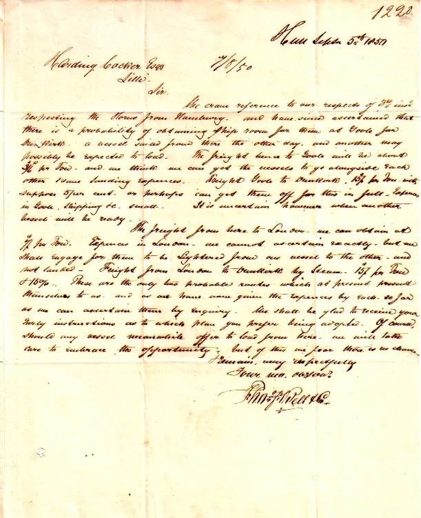 HS 2353 - Letter from Thomas F. Bell & Co., 4 Humber Place, Hull, to ...