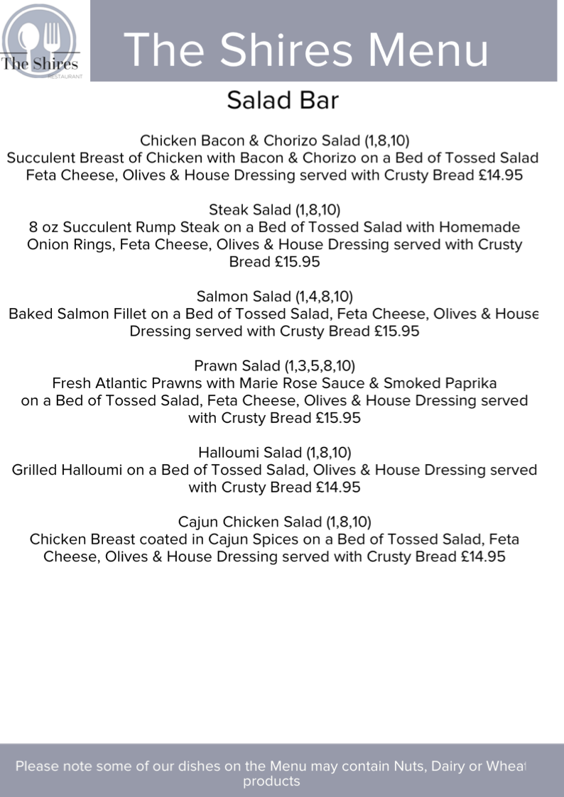 The Shires Menu — the shires pub and restaurant