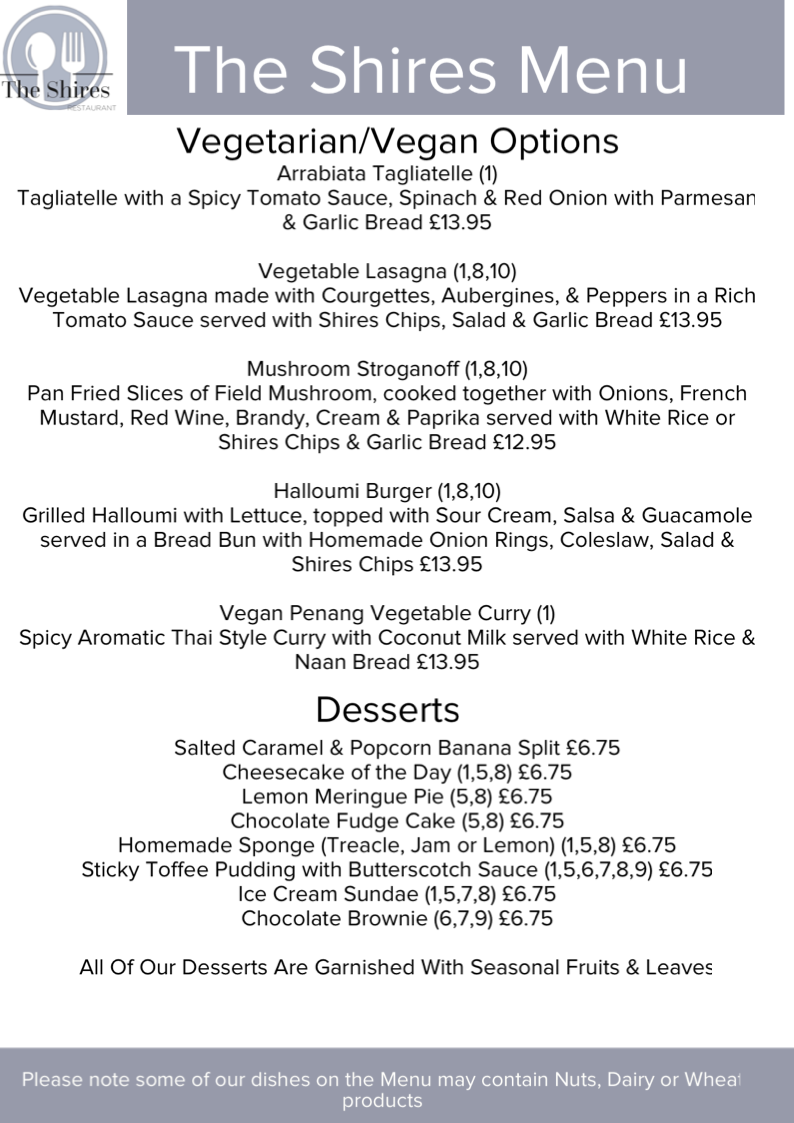The Shires Menu — the shires pub and restaurant