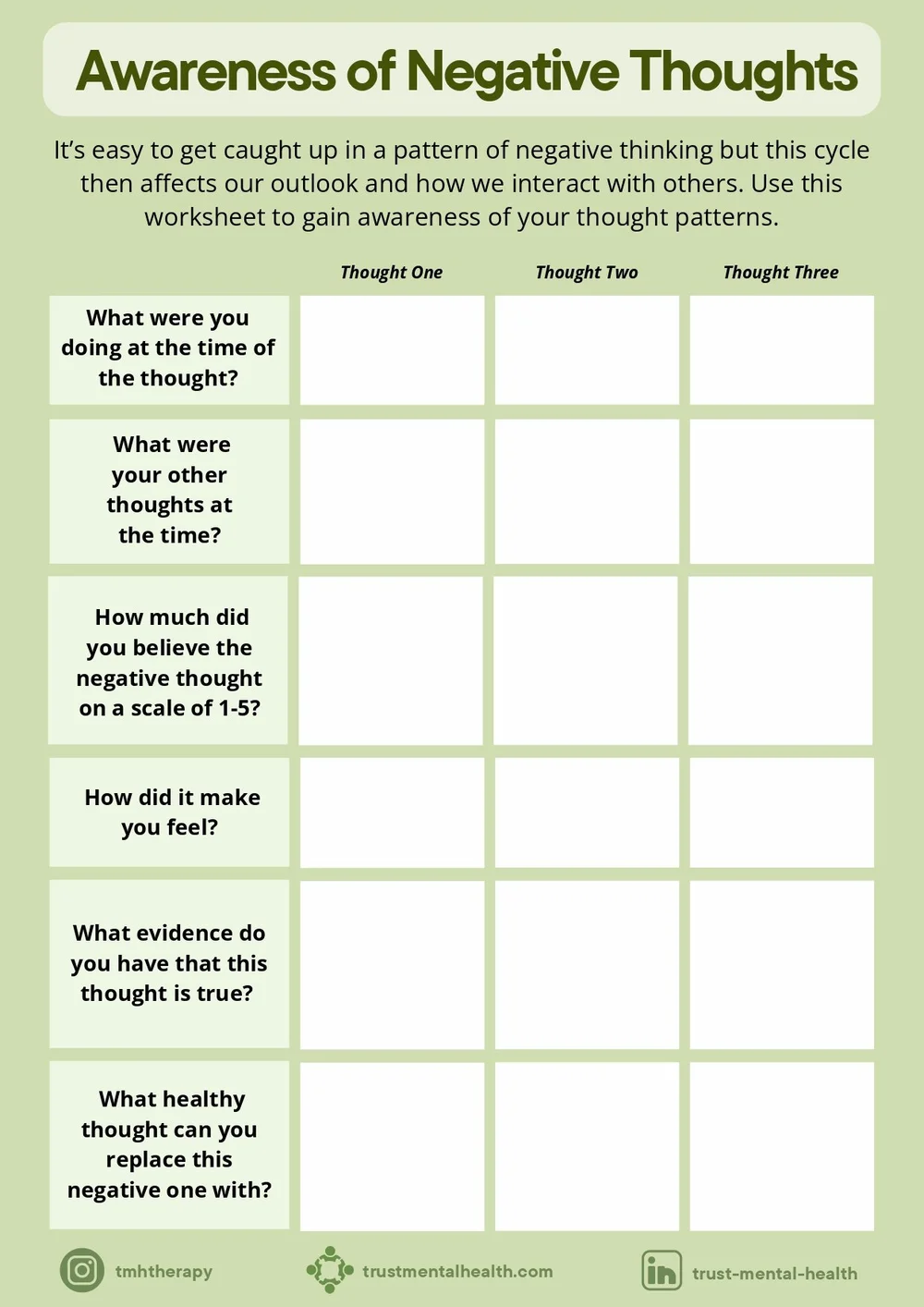 Self-Reflections Worksheets | Trust Mental Health