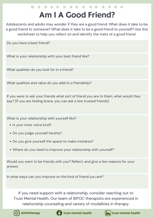 Friendship Worksheets | Trust Mental Health