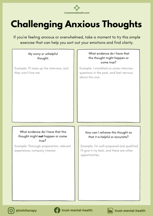 Anxiety and Depression Worksheets | Trust Mental Health
