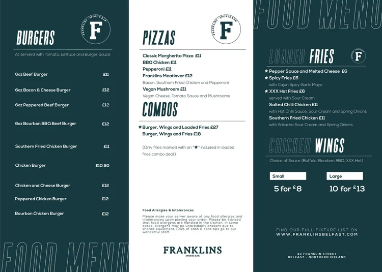 Food Menu — Franklins Sports Bar
