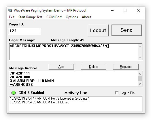 WaveWare TAP Paging Demo — WaveWare Technologies, Inc