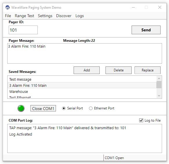 WaveWare TAP Paging Demo — WaveWare Technologies, Inc