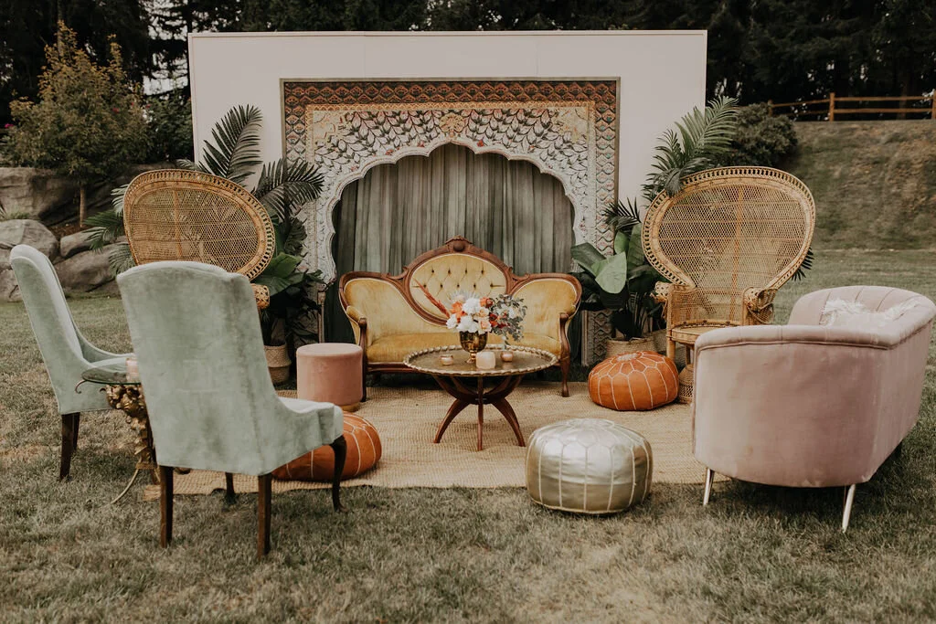 Sage Whisper Ombré Hand-Dyed Backdrop at a Modern Rajasthani Wedding in ...