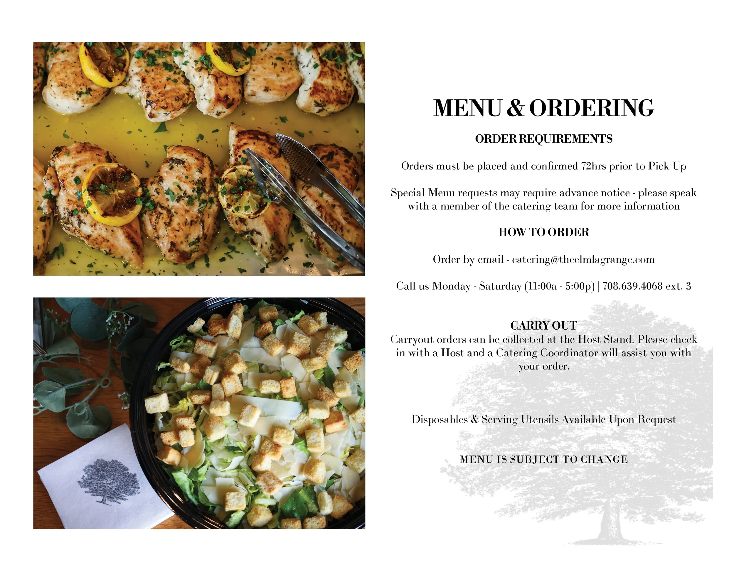 Catering Menu — THE ELM