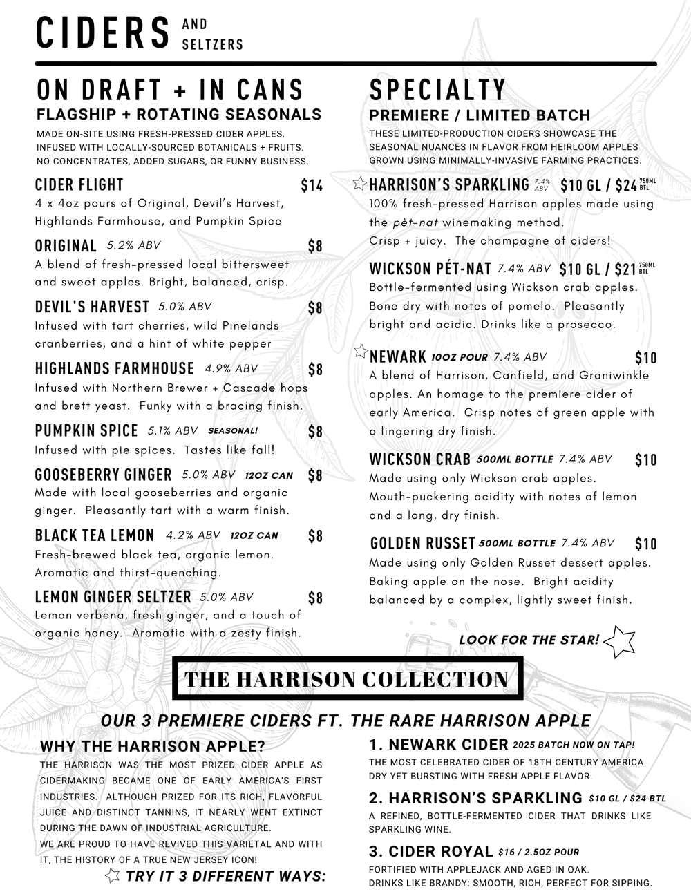 Indoor Tasting Room Menu — Ironbound Farm and Ciderhouse