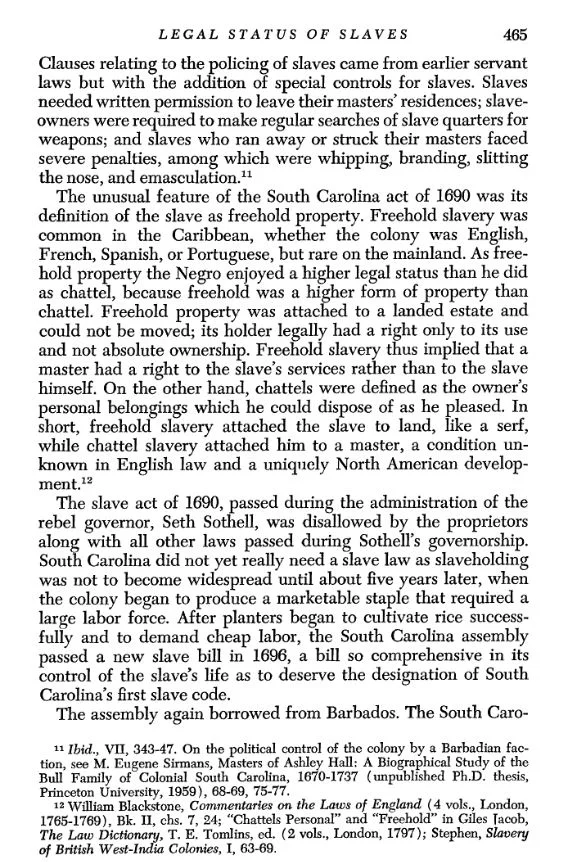The Legal Status of the Slave in South Carolina, 1670-1740