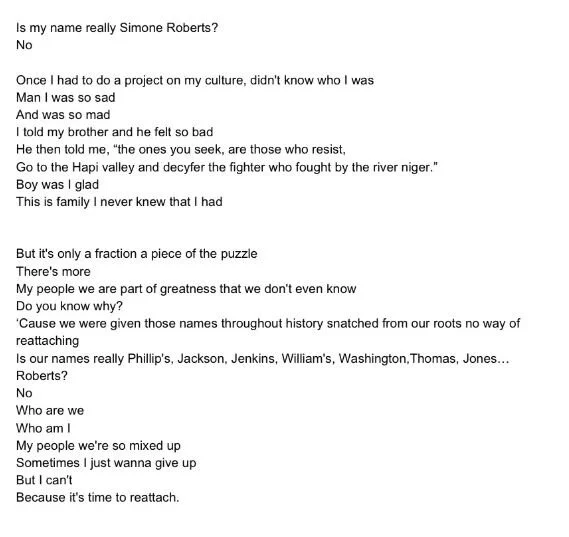 BALANTA POET SIMONE ROBERTS: WHO AM I?