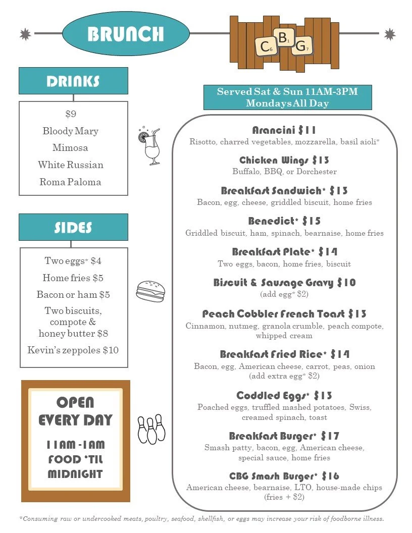 Brunch Menu — CBG Bar & Grill