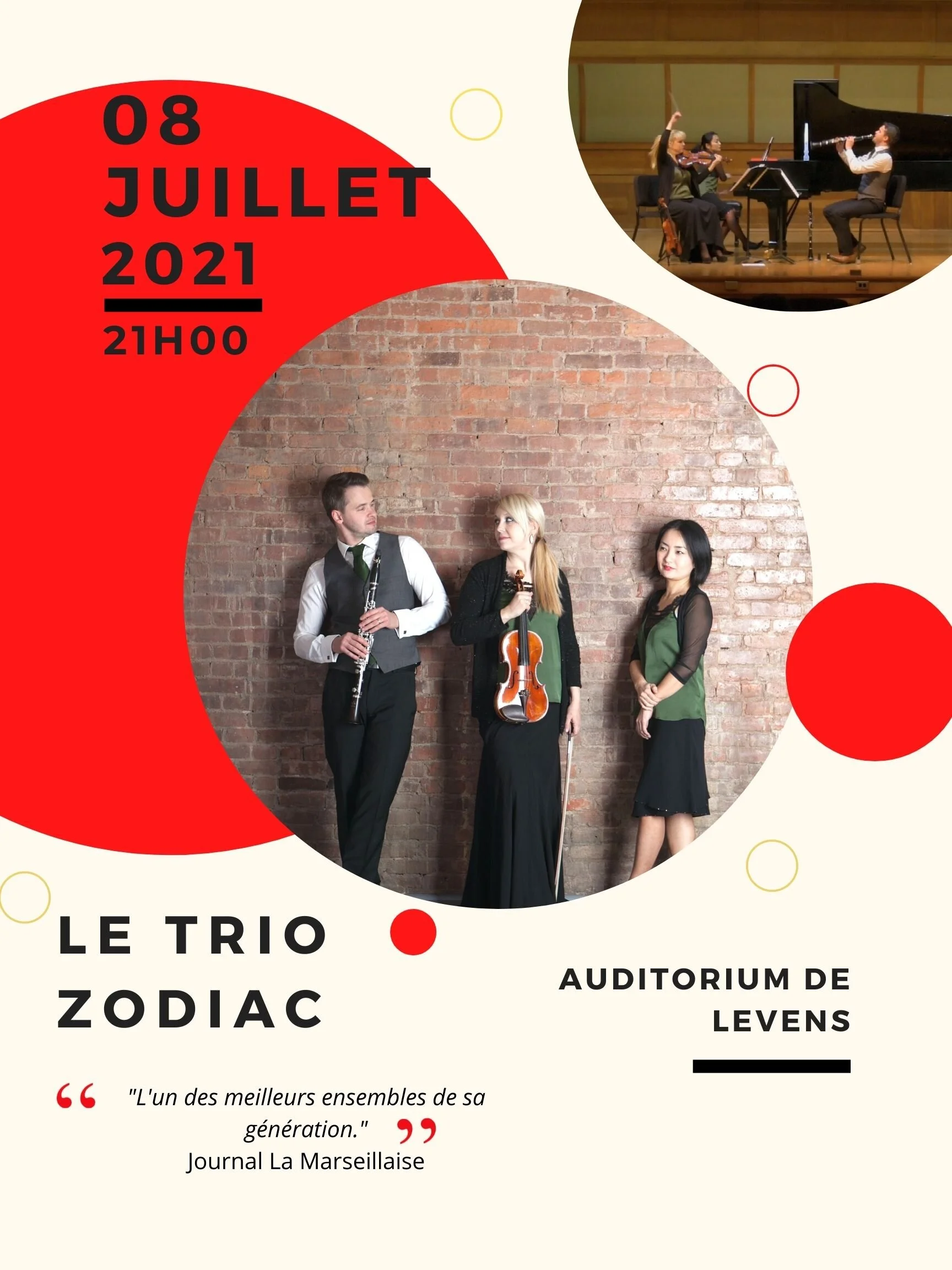 July 8: Concert at the Auditorium de Levens — Zodiac Trio