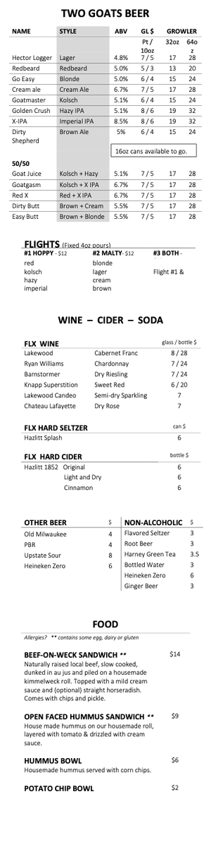 Menu — Two Goats Brewing