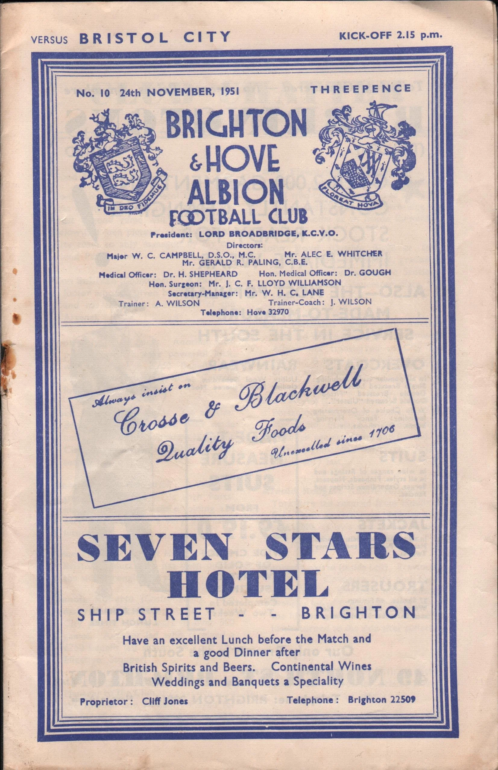 1951/52 — SEAGULLS PROGRAMMES