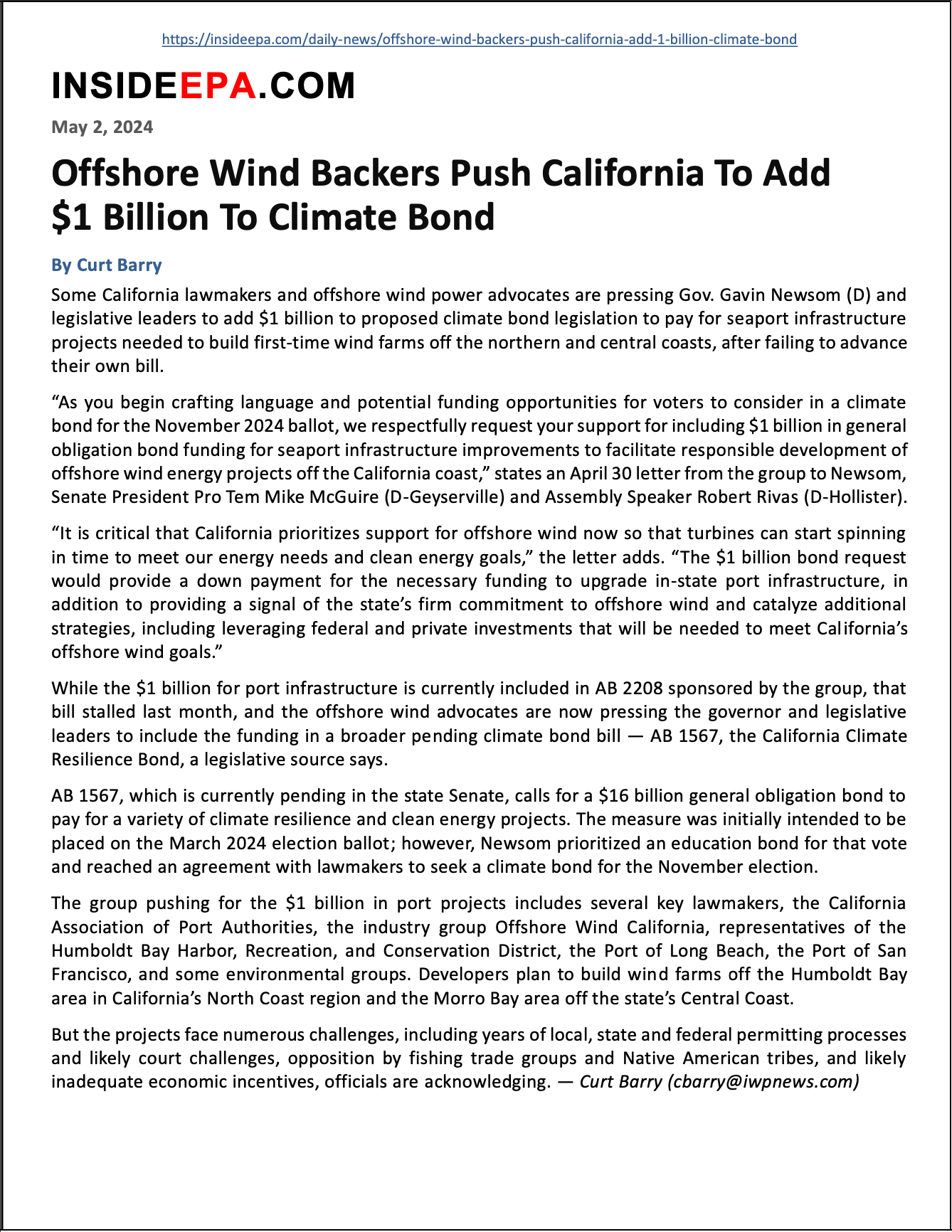 Climate Bond — Offshore Wind California