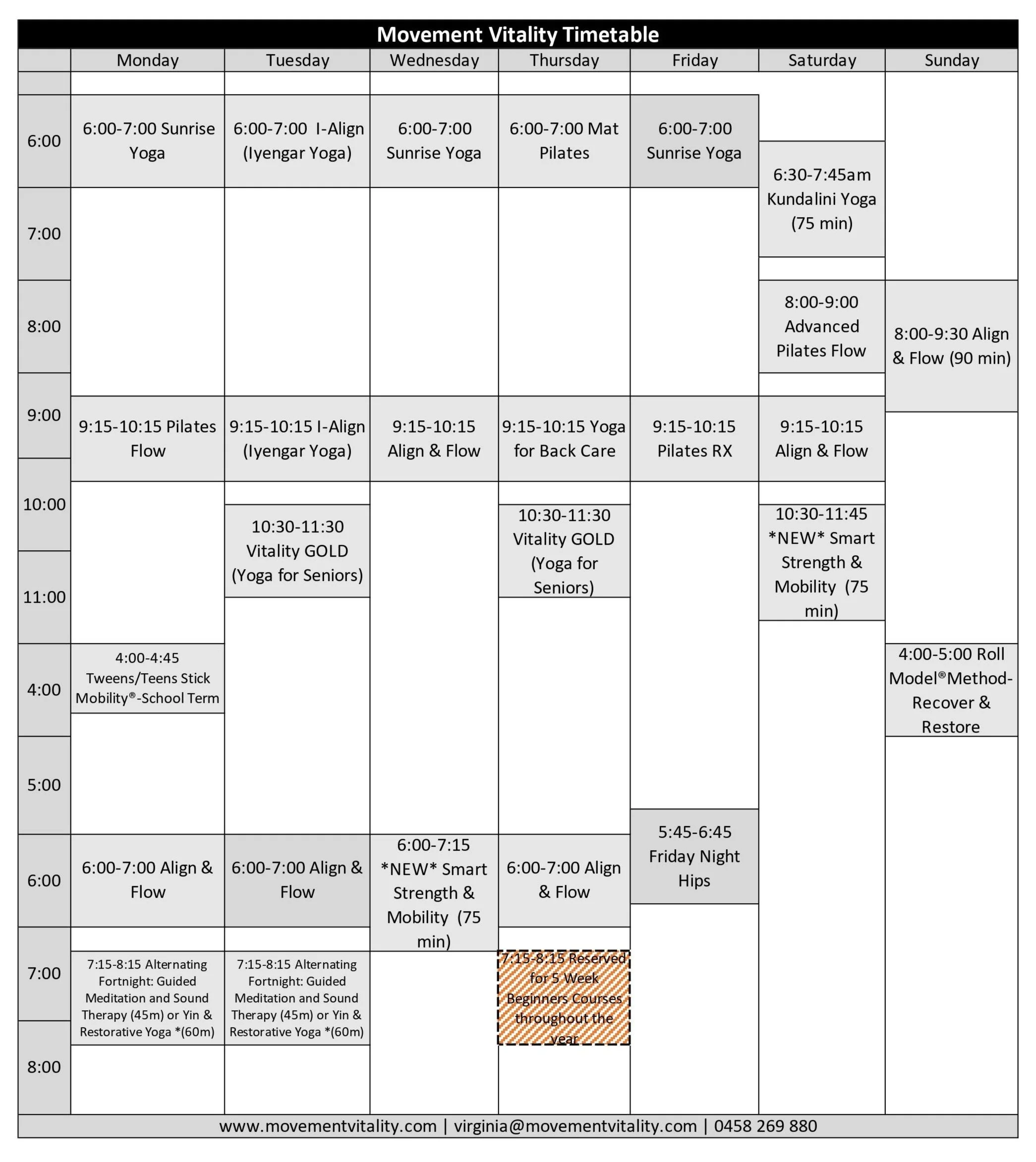 Timetable — Movement Vitality