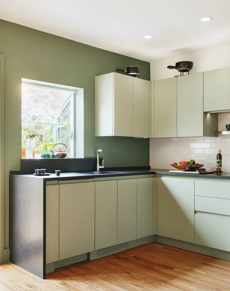 This minimal, hand painted green kitchen might just be perfect for you ...